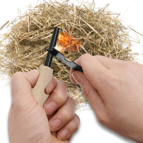 Allume Feu Survie,Pierre à feu Kit 7 en 1,avec Manche en Bois fabriqué ...