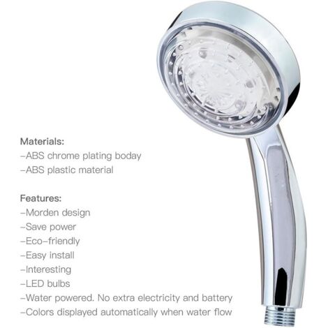 7 Colors LED Shower Head, Multicolor, Universal Fit
