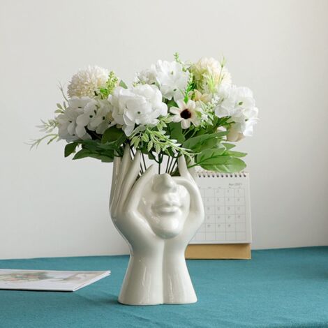 Vase en céramique blanc en forme de tête, vase moderne pour jardin ...