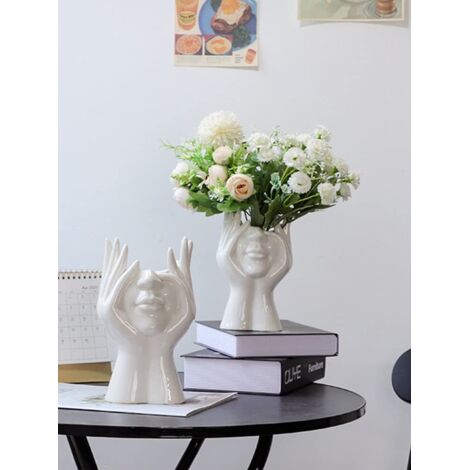 Vase en céramique blanc en forme de tête, vase moderne pour jardin ...