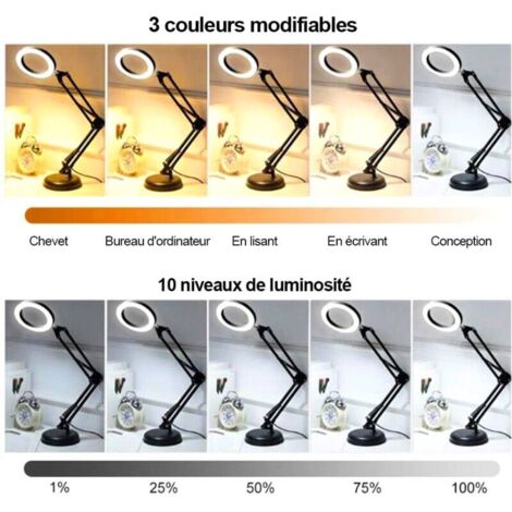 Loupe Loupe, Lampe de Table Lumineuse de Bureau, Grossissement 8X 10 ...