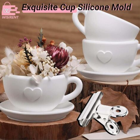 2 Pcs Silicone Coffee Cup Molds with Saucers Silicone Mold Candle ...