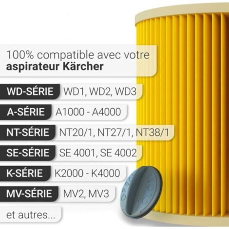 filtre à cartouches compatible avec Kärcher NT27/1, SE 4001, SE 4002 ...