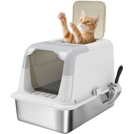 Bac à litière extra large en acier inoxydable, avec bac fermé, pelle ...