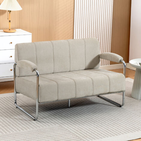 Canapé design 2 places en chenille beige avec structure acier robuste ...