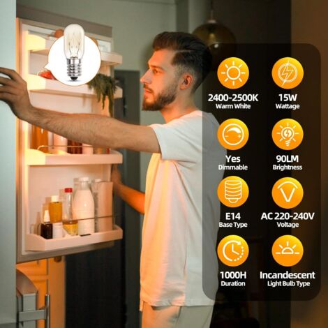Ampoule de Frigo T20 E14 15W Blanc Chaud 2400-2500k, Résistant à -20°C ...