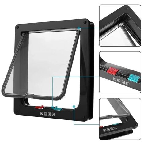 (XL, Noir)Chatière pour Chat avec magnétique à 4 Voies, Porte pour ...