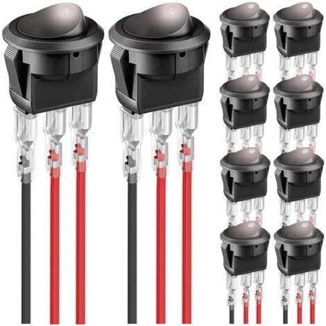 10 Stück 12V 20A 3-polige, kabelgebundene Rund-Wippschalter mit LED ...