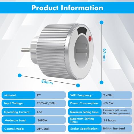 Intelligente WLAN-Steckdose, Countdown-Timer-Steckdose von 1 Minute bis ...
