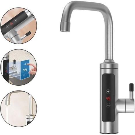 Instant electric hot water tap in stainless steel with LED temperature ...