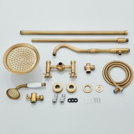 Retro Shower Column with Shower Faucet, Antique Brass Bathroom Shower ...