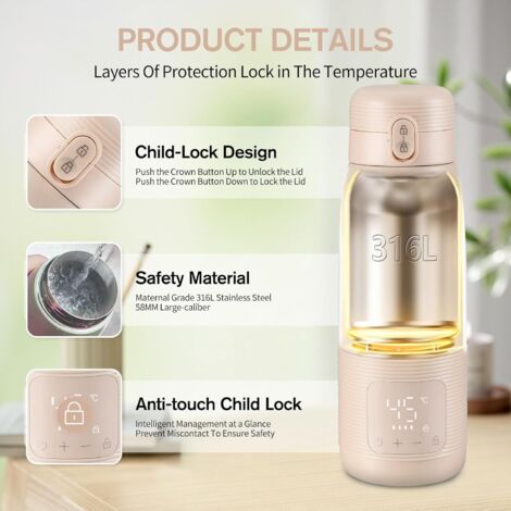 Portable bottle warmer, large capacity 500ML portable baby milk warmer ...