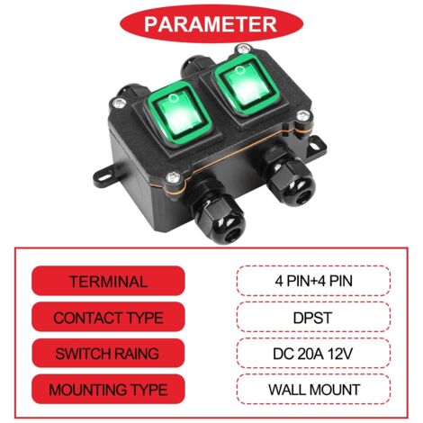 IP66 Waterproof DPST 12V DC 20A 8-Pin 2-Position On/Off Outdoor Rocker ...