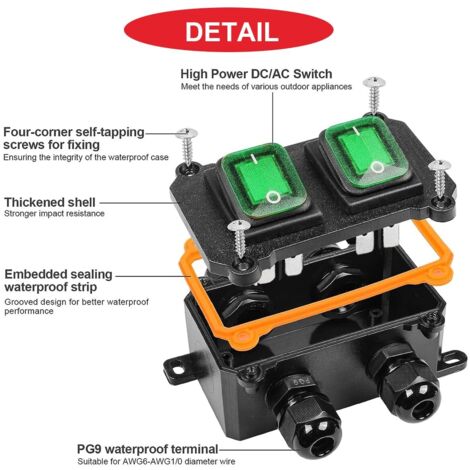 IP66 Waterproof DPST 12V DC 20A 8-Pin 2-Position On/Off Outdoor Rocker ...