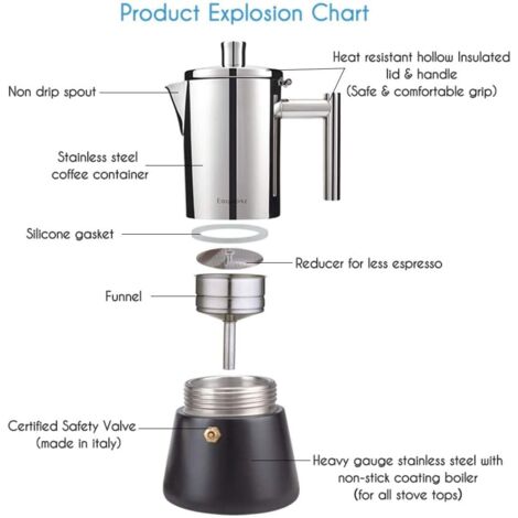 Diego Espresso Hob, Italian Coffee Maker, Stainless Steel Moka Pot ...