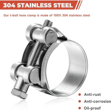 T-Bolt Pipe Clamp, OD Range 304 Stainless Steel Pipe Strap Clamp ...