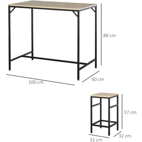 Bartisch-Set Stehtisch mit 4 Barhockern 5-teiliges Tischset Stahl Eiche