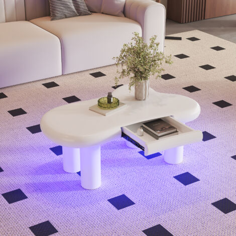 Table basse pour petit salon forme nuage avec LED connecte et tiroir ...
