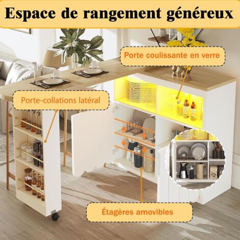 Table de Bar LED Extensible 205×39×100 cm Bar à Manger Rotatif 360 ...