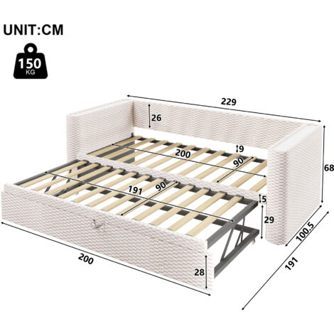 Lit banquette extensible 90-180x200x68cm avec LED intégrée,Canapé lit ...