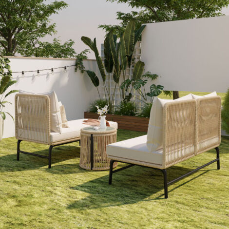 Salon de jardin d angle modulable beige pour optimiser les petits ...