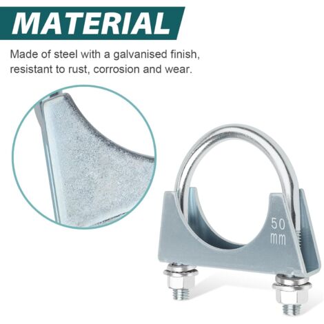 Satz mit 2 Auspuffrohrschellen - 60 mm - Verzinkter Stahl - Mit Mutter ...