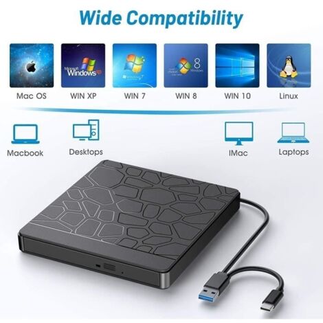 Lecteur CD DVD Externe, Graveur de DVD Externes USB 3.0 avec Lecteur de ...