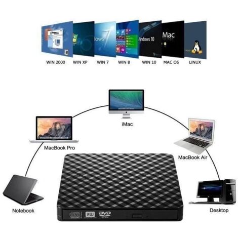 Graveur Lecteur Externe USB 3.0 DVD-R &, CD-RW Compatible avec Windows ...