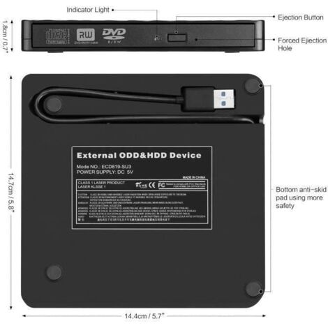 Graveur Lecteur Externe USB 3.0 DVD-R &, CD-RW Compatible avec Windows ...