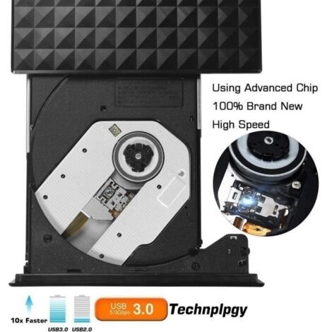 Graveur Lecteur Externe USB 3.0 DVD-R &, CD-RW Compatible avec Windows ...
