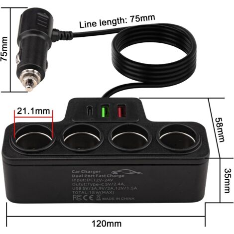 Caricabatterie accendisigari USB 7 in 1, adattatore splitter per ...