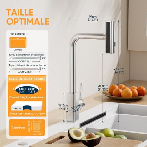 Rubinetto da cucina professionale con doccetta estraibile a 3 modalità ...