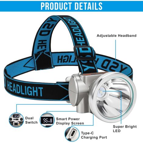 Linterna frontal LED de alta luminosidad con pantalla Linterna frontal ...