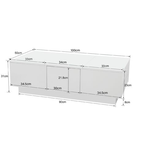 Table basse de salon extensible design blanc laqué brillant de 100cm ...