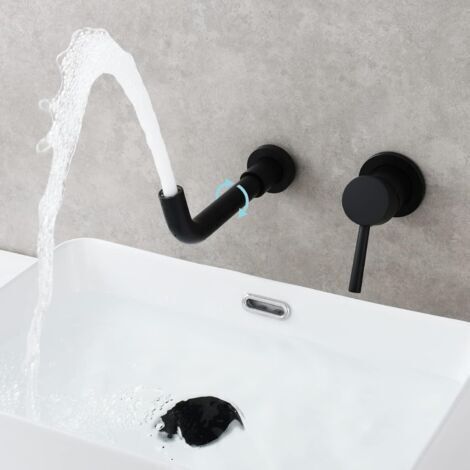 Matte Black 2-Hole Lavatory Faucet Wall Mounted Brass Hot and Cold ...