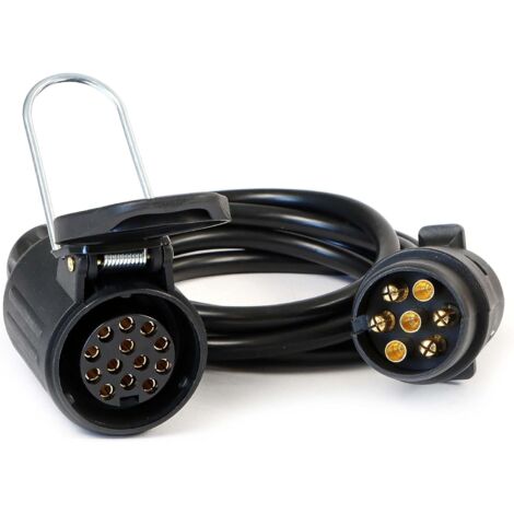 WilTec Coiled Electric Extension Cable - 3 m - 2 Plugs - 7 Pin ...
