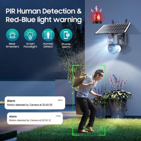 Gotrays Caméra de surveillance solaire 2K 4MP vision nocturne couleur ...