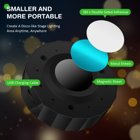 Tragbare Disco-Licht, schwarze Mini-Discokugel USB-wiederaufladbar ...