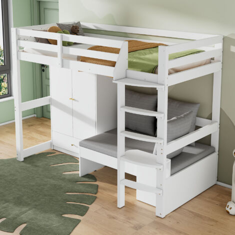 Hochbett Kinder Einzelbett 90x200 cm - Mit Kleiderschrank - Sofa ...