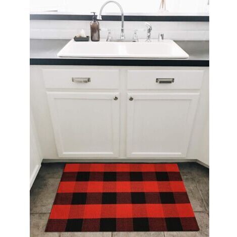 Weihnachts-Büffelkaroteppich 60 × 90 cm – Maschinenwaschbare Fußmatte ...