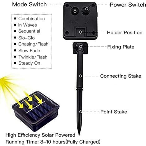 Solar-Lichterkette für den Außenbereich, 6,5 m, 30 LEDs, wasserdicht, 8 ...