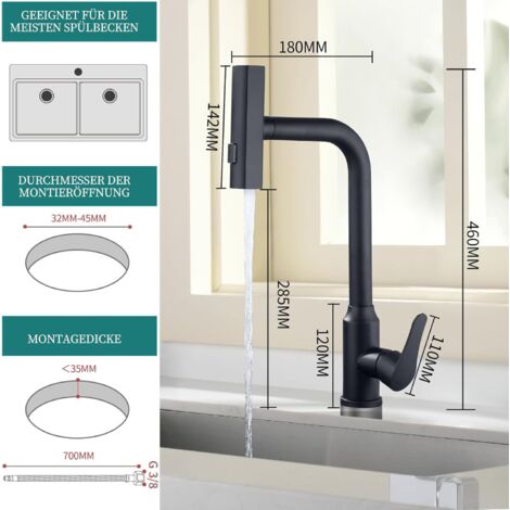 Robinet cascade de cuisine extensible haute pression avec douchette ...