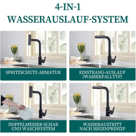 Robinet cascade de cuisine extensible haute pression avec douchette ...