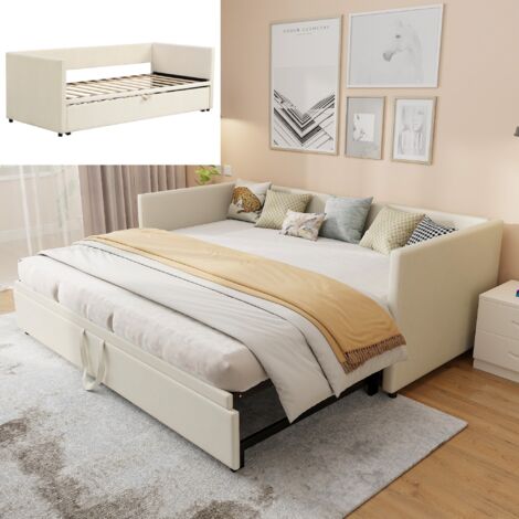Divano letto imbottito 90x200 con porte USB e striscia LED, scrivania e ...