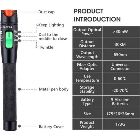 30MW 30km Visual Fault Locator Fiber Optic Cable Detector Cable Tester ...