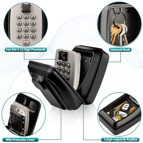 Outdoor Secure Key Safe, Large Wall Mounted Key Safe with 12-Digit Code ...
