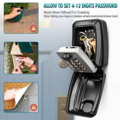 Outdoor Secure Key Safe, Large Wall Mounted Key Safe with 12-Digit Code ...