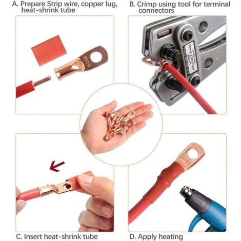 60pcs Automotive Machinery Copper Crimp Ring Terminals, Bolt Hole ...