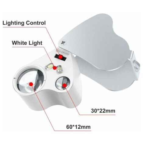 30x/60x Folding Magnifying Glass with Dual LED Illumination Lens