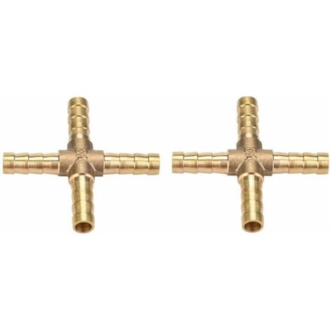 Brass Cross Fittings, 4 Way Hose Connectors with Tips, Air, Water, Fuel ...